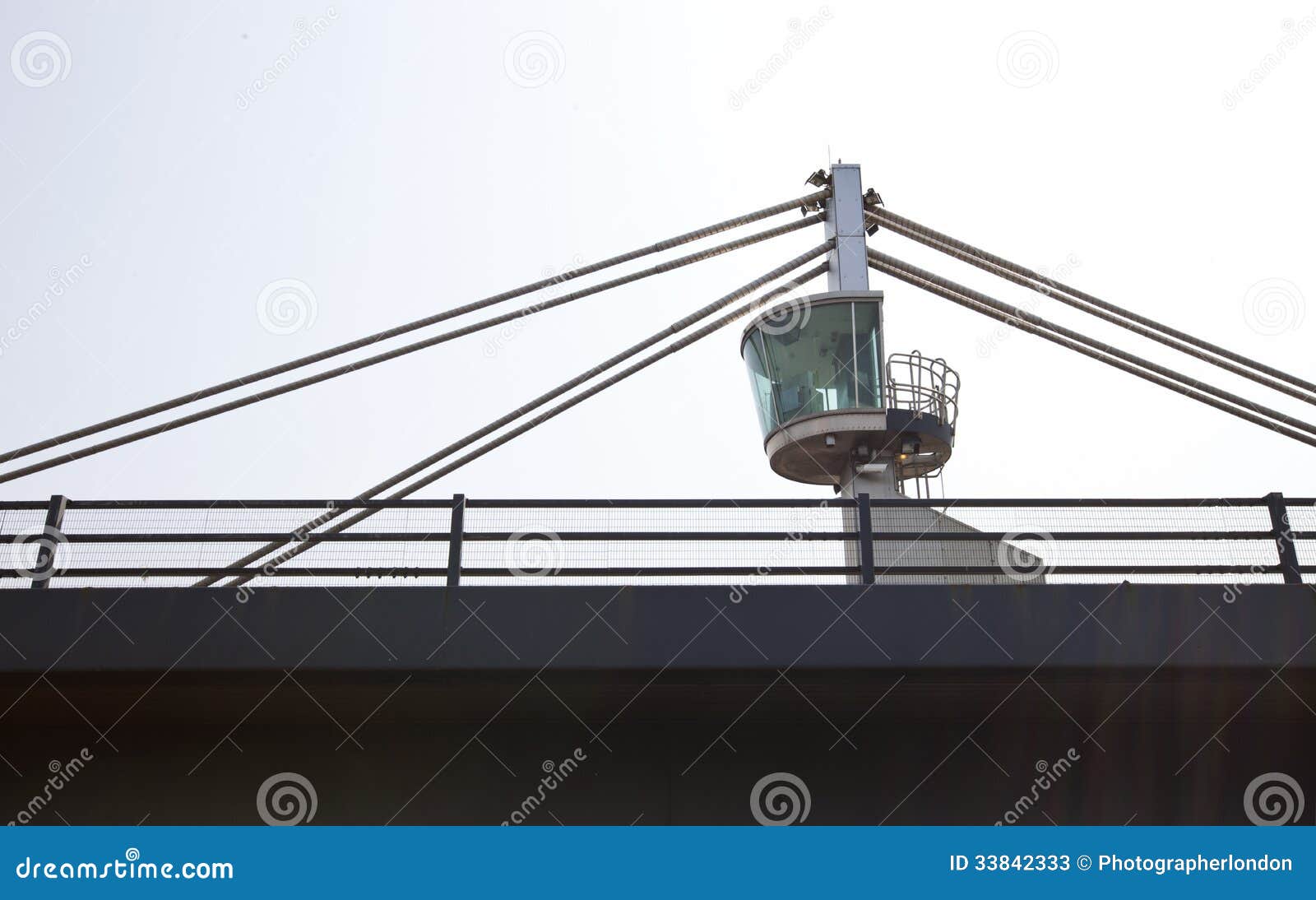 Close-up View of a Control Tower on Top of a Bridge Stock Image - Image ...