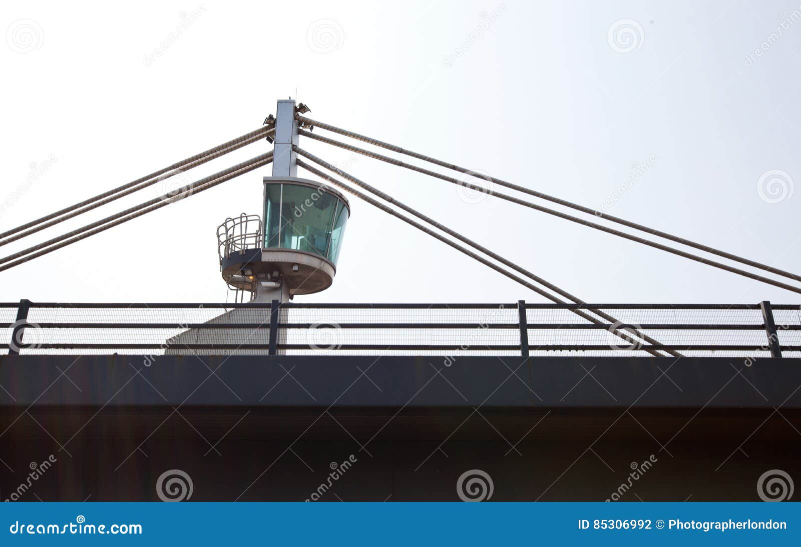 Close-up View of a Control Tower on Top of a Bridge Stock Photo - Image ...