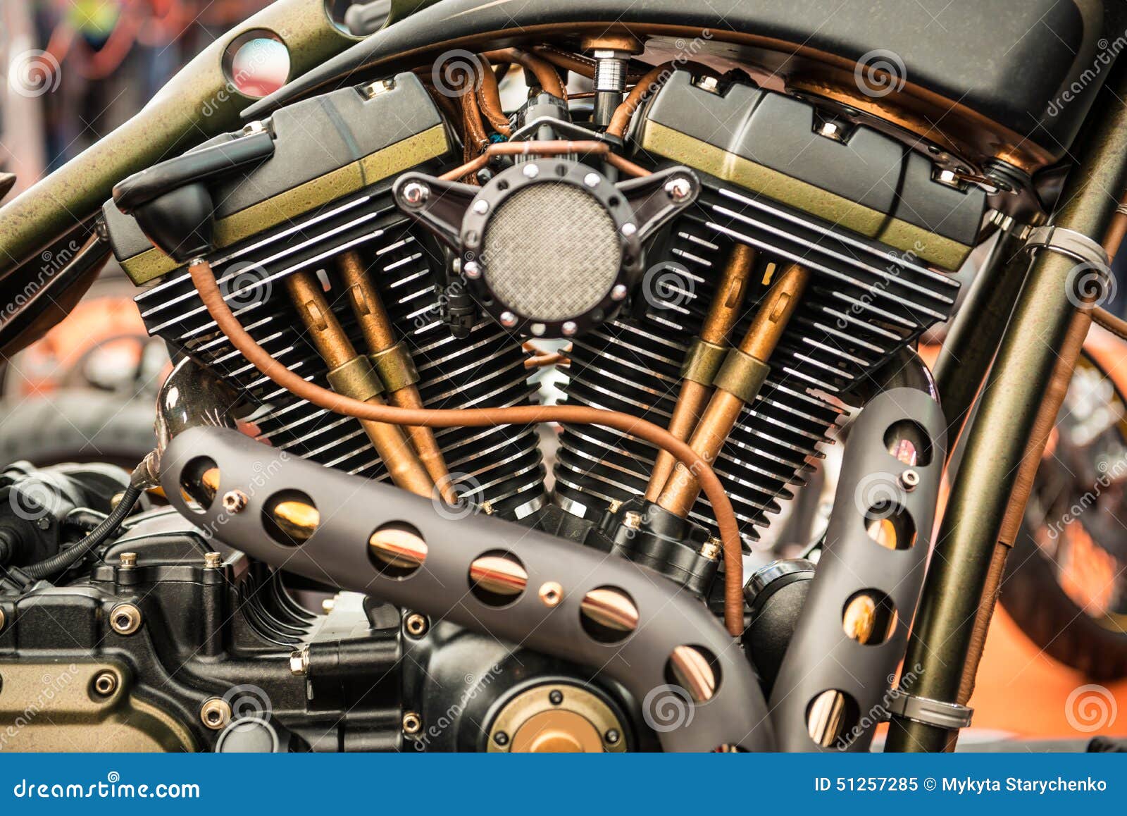 Close Up View of a Custom Motorcycle Engine Stock Image - Image of ...