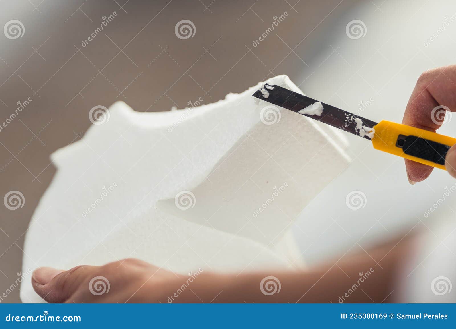 Cutter Shaping a Piece of Polystyrene in a Workshop Stock Image - Image ...
