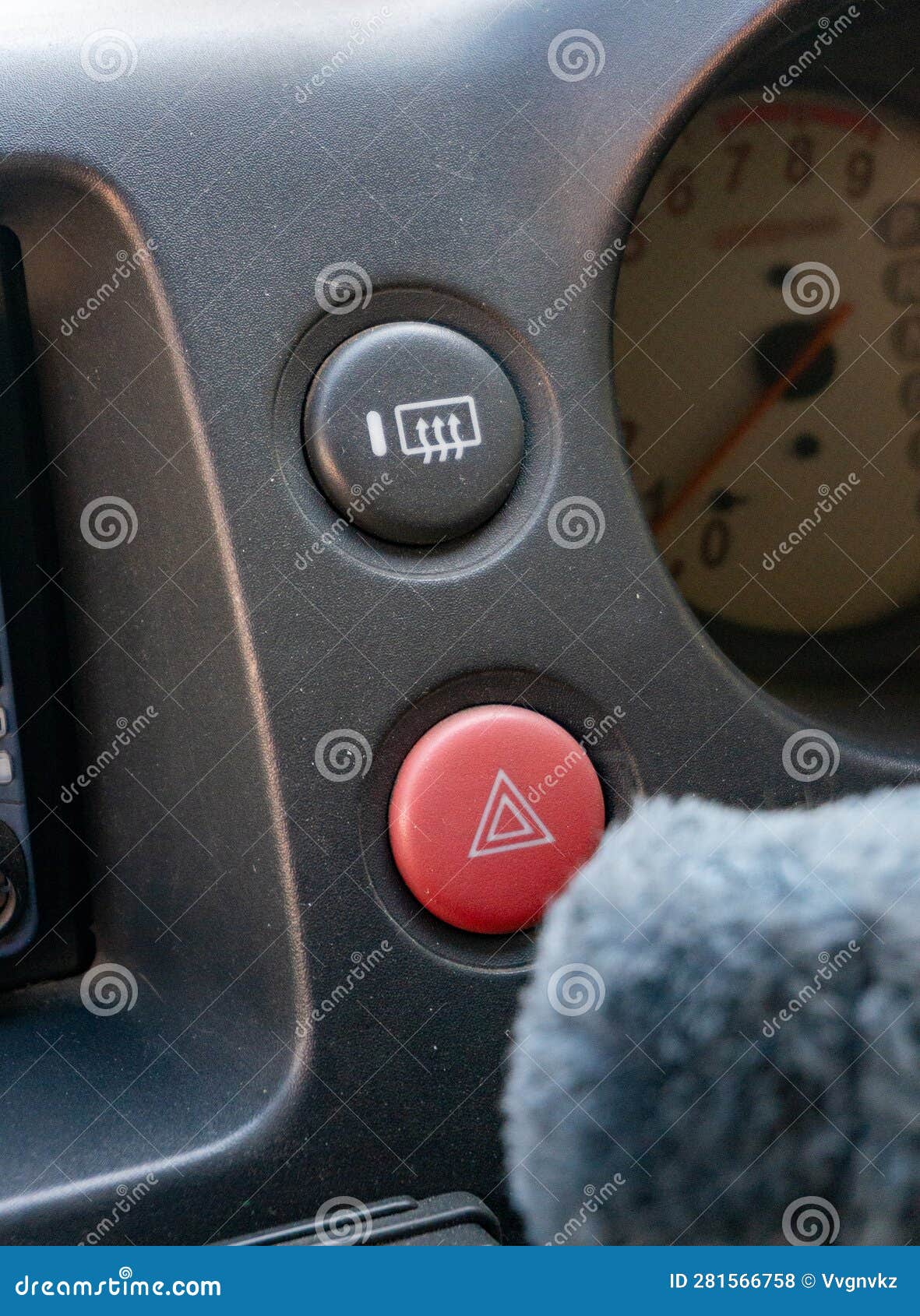 Close Up View of the Dashboard of a Modern Car with a Red Button Stock ...