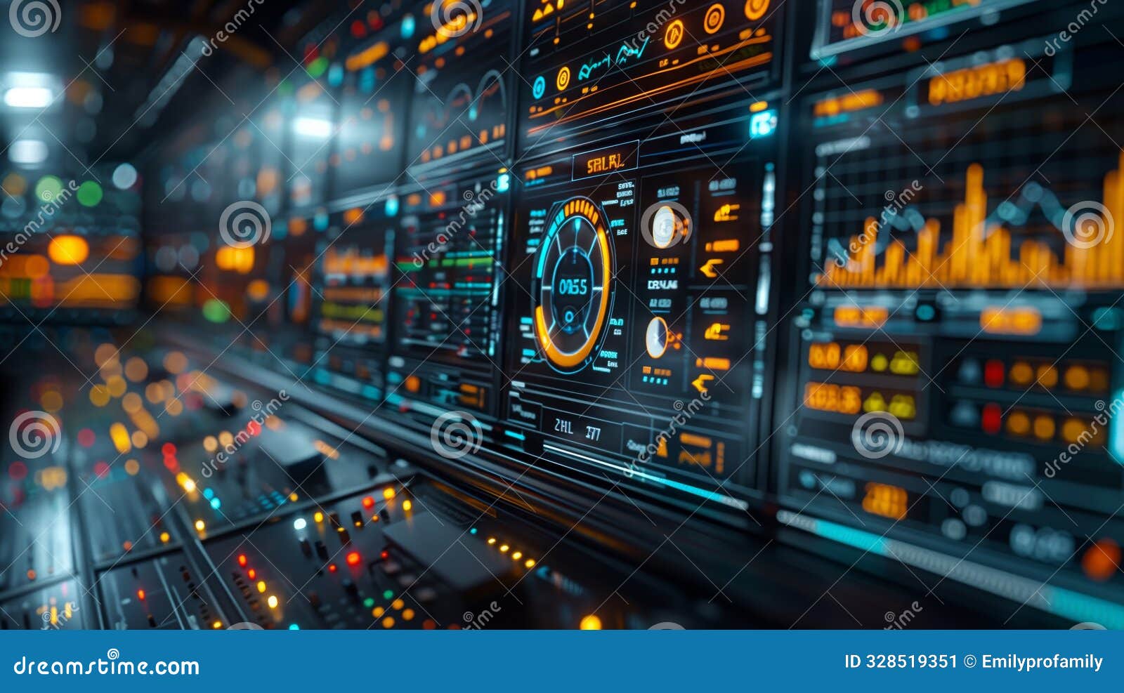 Close-Up View of Digital Displays in a Control Room Stock Image - Image ...