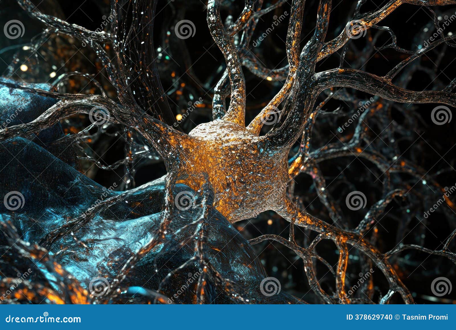 Close Up Of A Neuron Firing With Glowing Synapses Stock Image ...