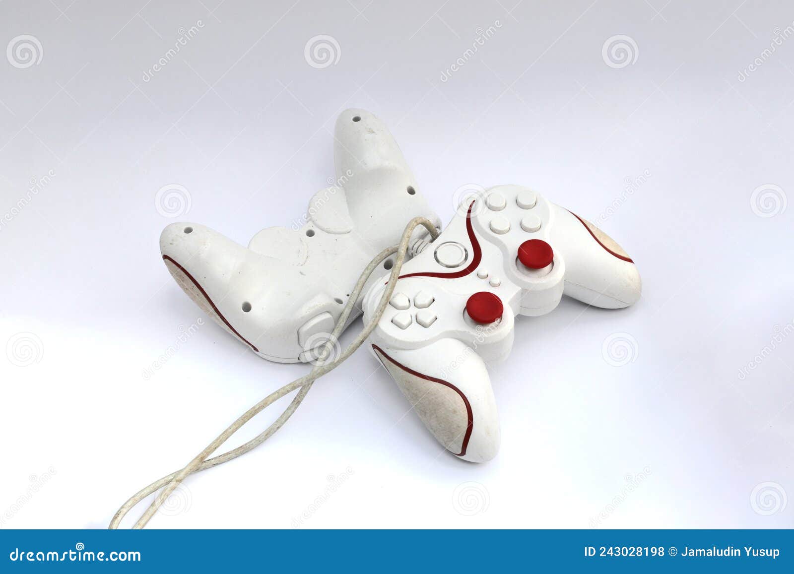 Dirty Used Wired Gamepad Controller with White and Red Accent Isolated ...