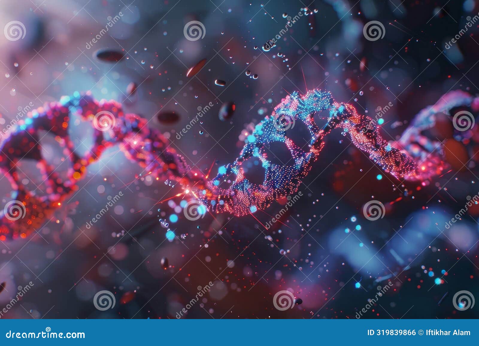 Close-up View of a DNA Double Helix Strand with Visible Base Pairs and ...
