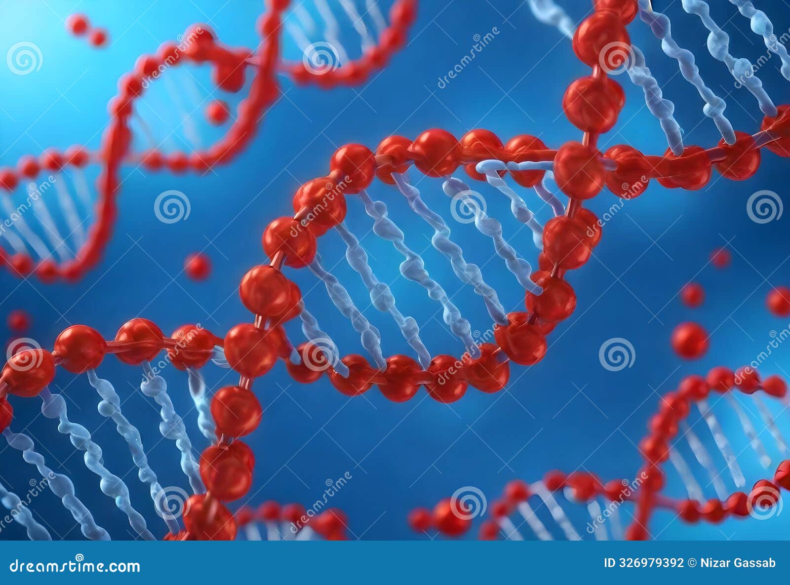 A Close-up View of a DNA Helix Structure Surrounded by Red Spherical ...