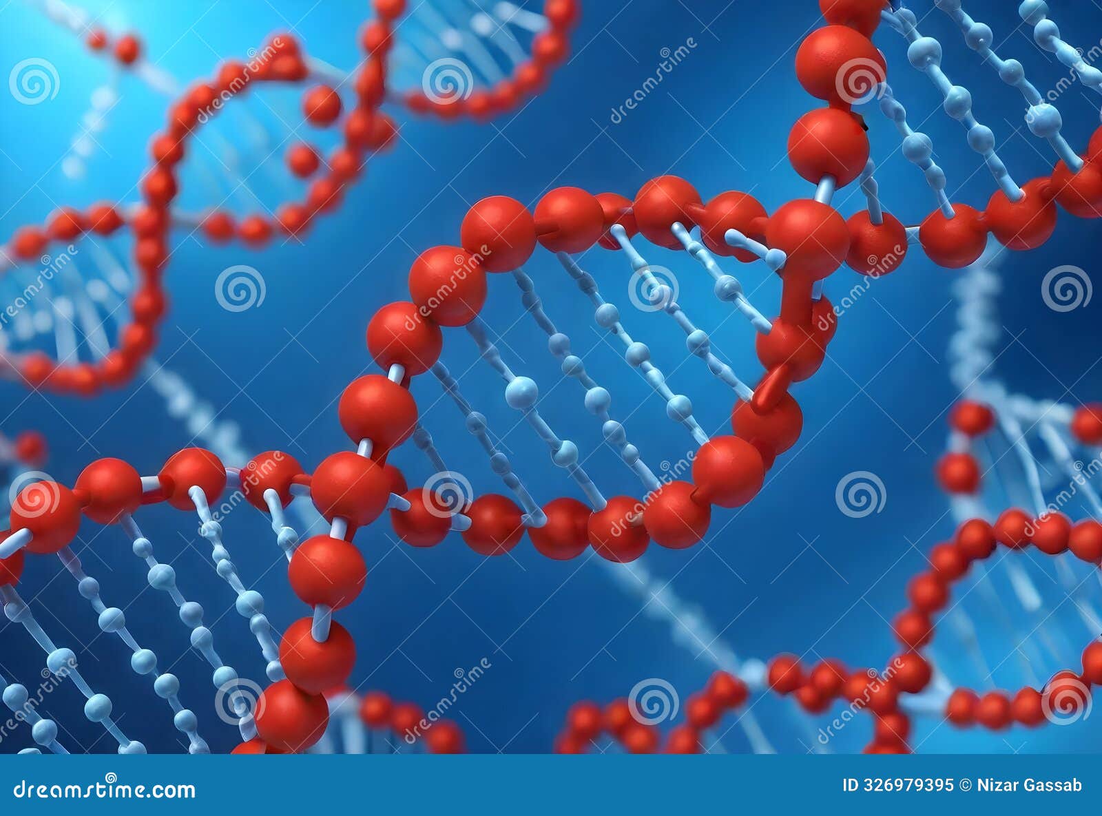 A Close-up View of a DNA Helix Structure Surrounded by Red Spherical ...