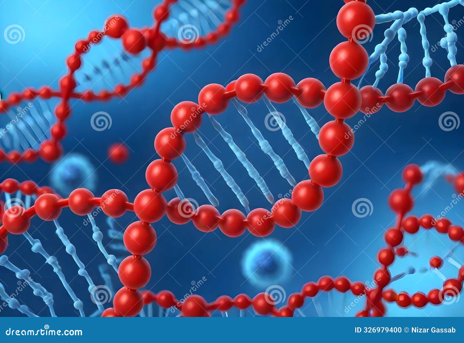 A Close-up View of a DNA Helix Structure Surrounded by Red Spherical ...