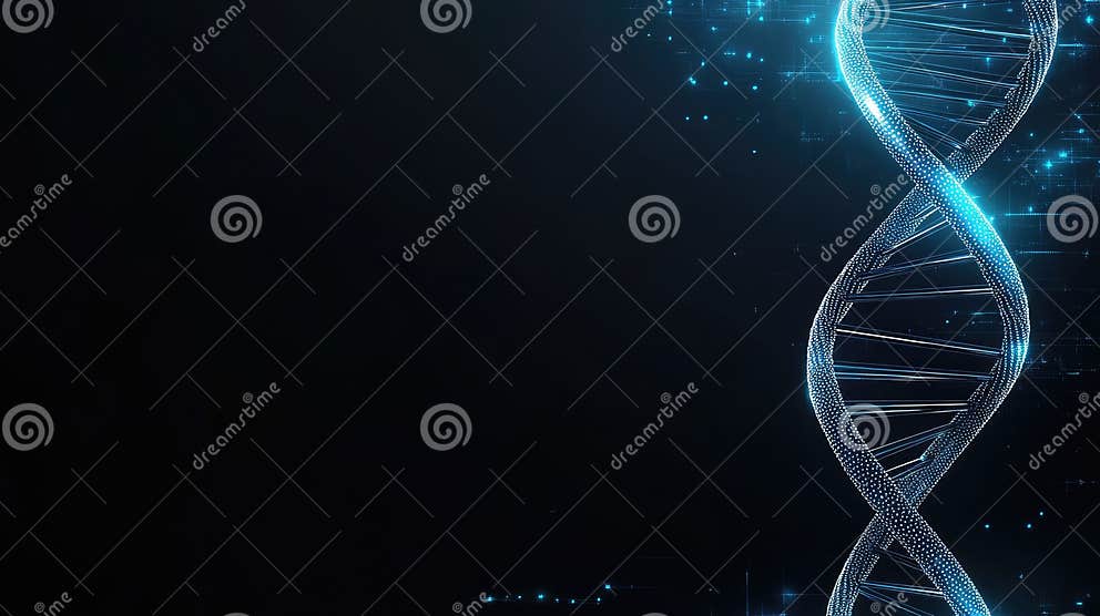 A Close-up View of a DNA Helix Surrounded by Luminous Blue Particles ...