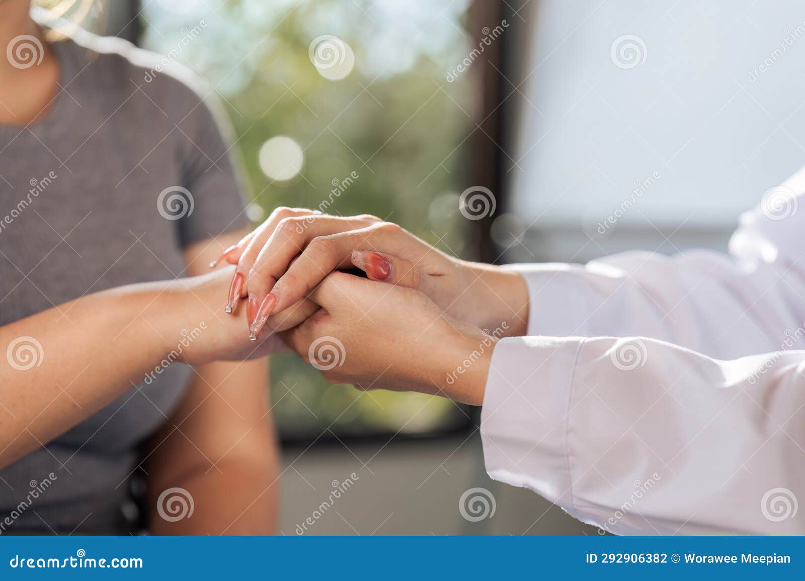Close Up View of Doctor Touching Patient Hand, Showing Empty and ...