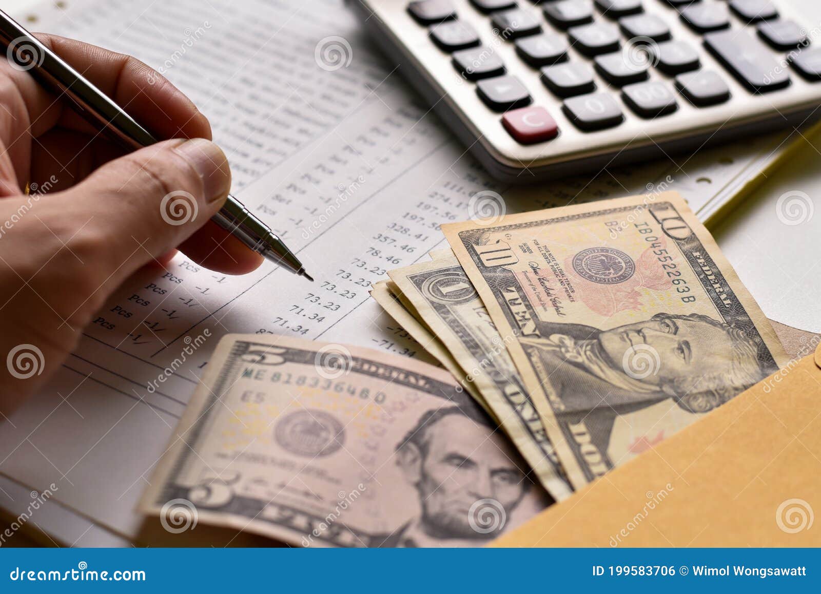 Close-up View, Dollar Money and Income Calculation. Stock Photo - Image ...