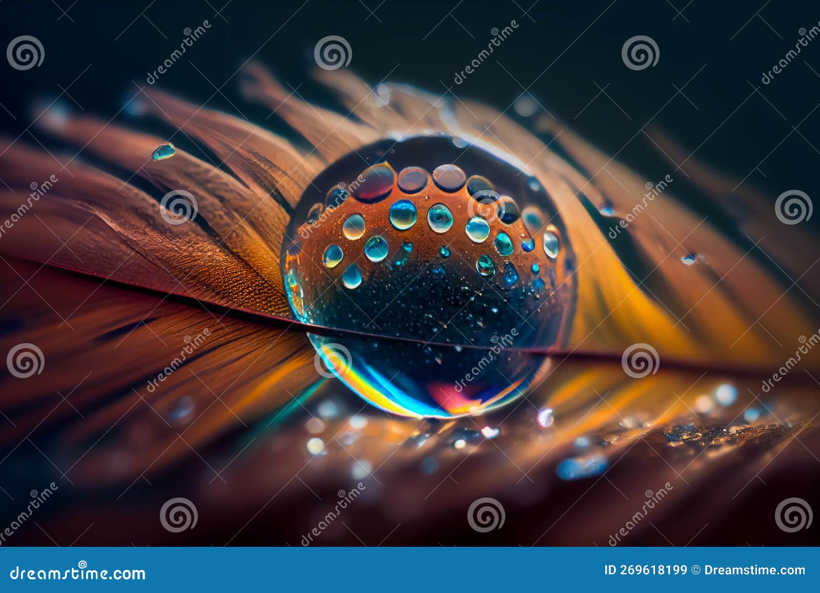 Close-up View of a Droplet on a Colorful Feather, AI-generated Image ...