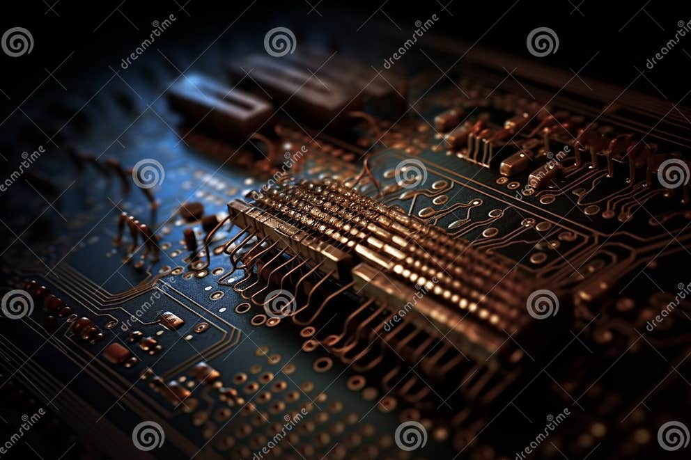 Ai Generative Electronic Circuit Board Close Up. Technology Background ...