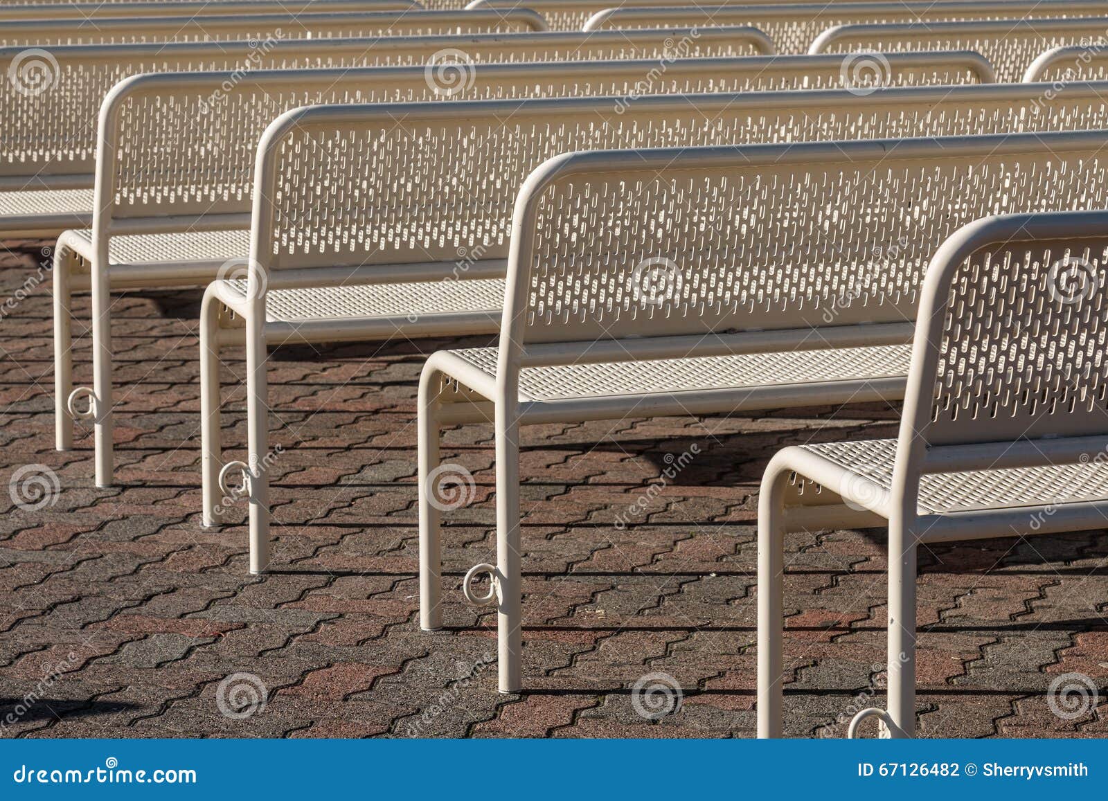 Close-Up View of Empty Benches in Rows from Behind Stock Photo - Image ...