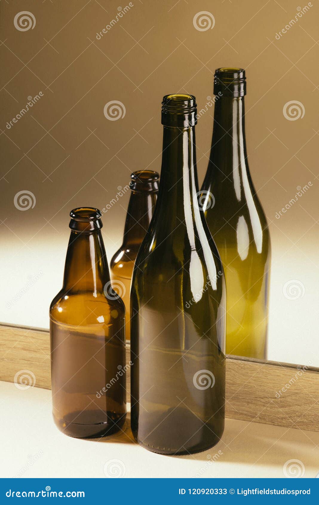 Close Up View of Empty Glass Bottles Reflection Stock Image - Image of ...