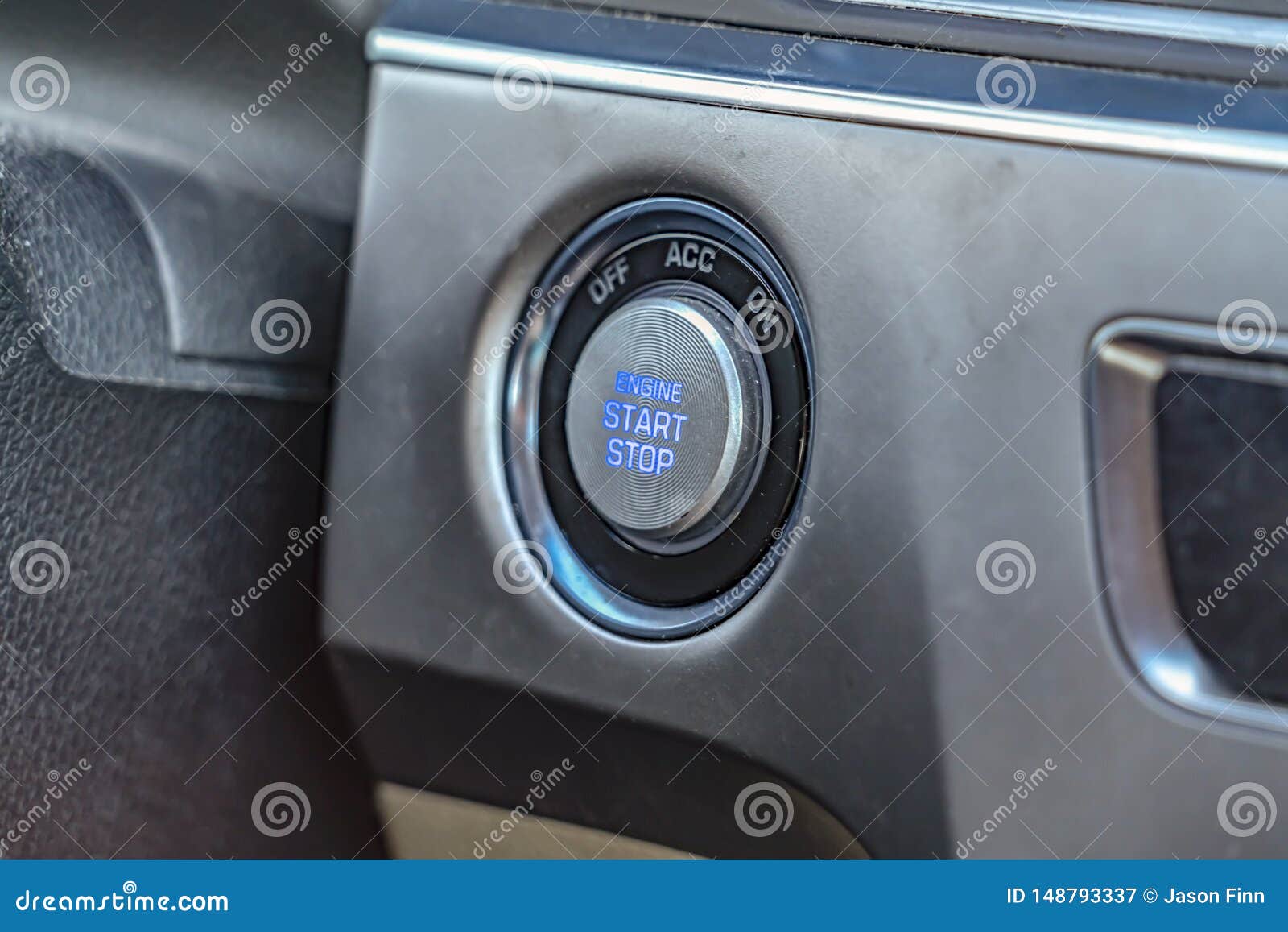Close Up View of an Engine Push Start and Stop Button Inside a Vehicle ...