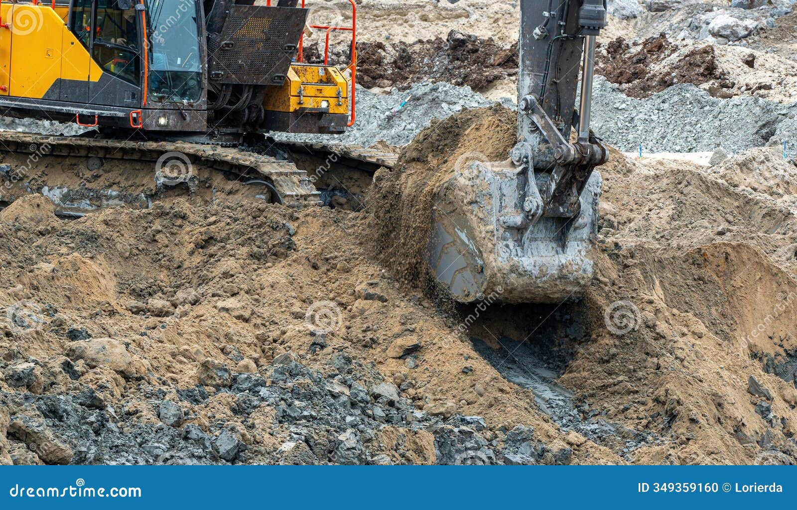 Close Up Excavator Working On Construction Site, Excavator Bucket ...