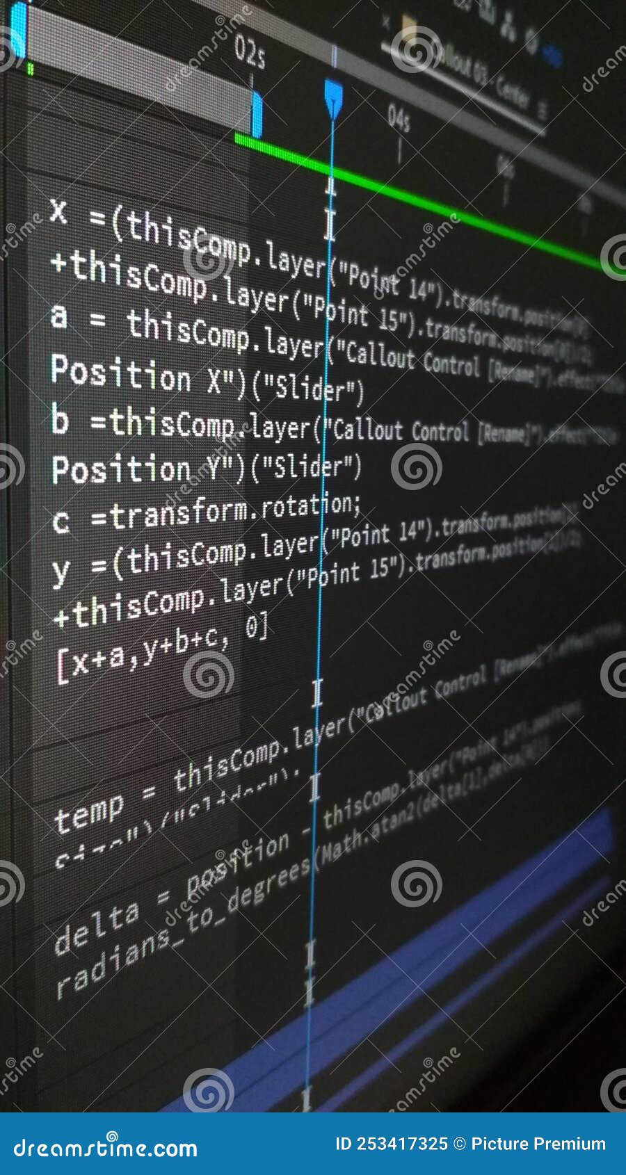 Close Up View of Expression Code in Adobe after Effects Software Stock ...