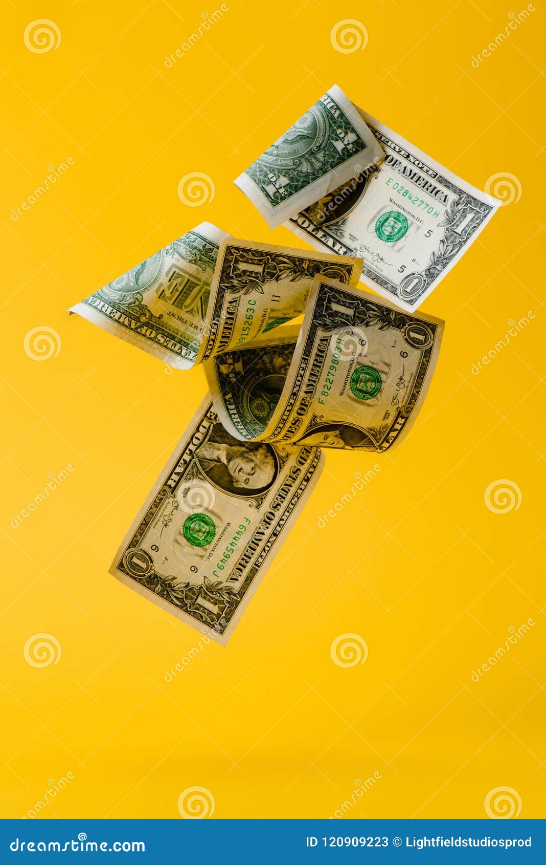 Close Up View of Falling Dollar Banknotes Stock Image - Image of yellow ...