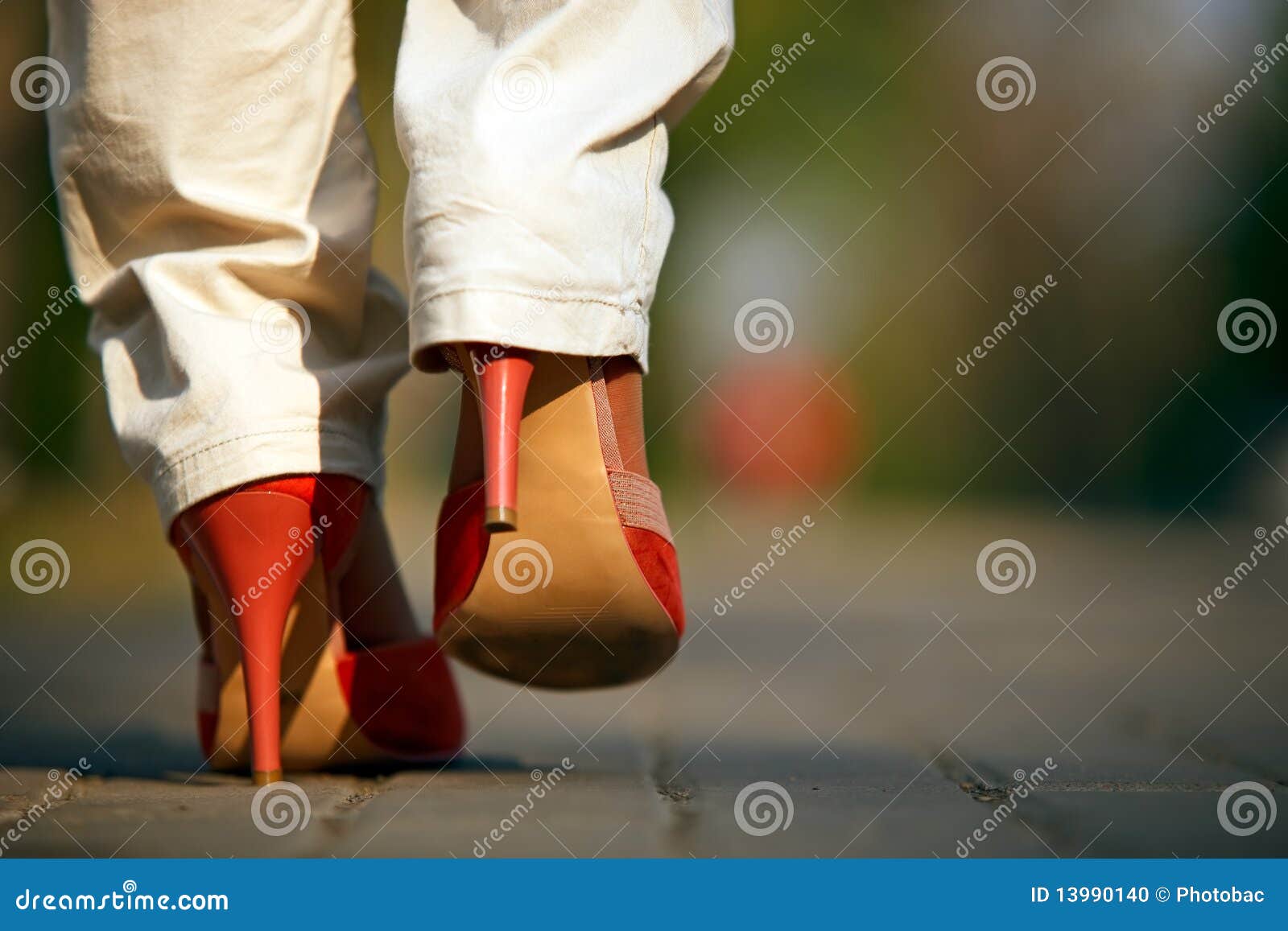 Close-up View of Female in Red Shoes Walking Stock Photo - Image of ...