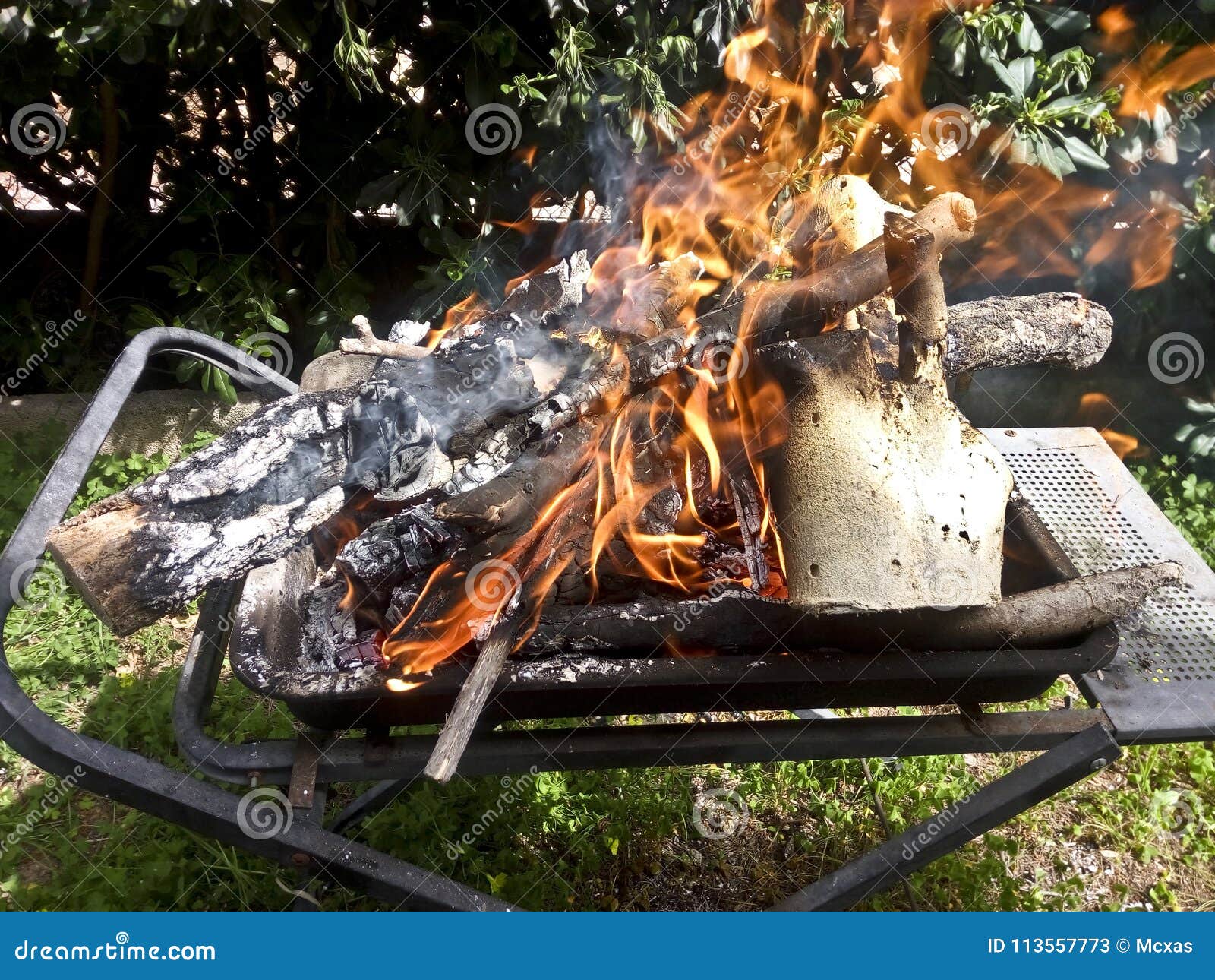 Preparing fire for a BBQ stock image. Image of chops - 113557773