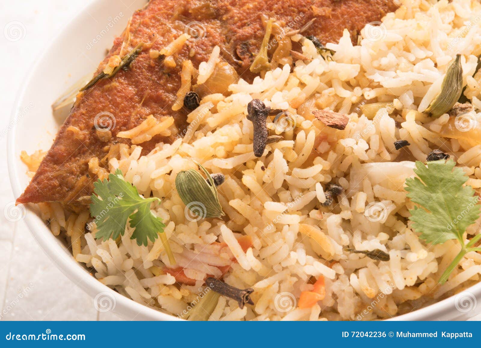 Close Up View of Fish Biryani in a White Bowl. Stock Photo - Image of ...