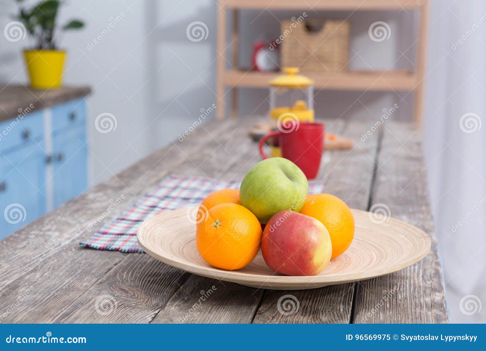 Close Up View on Fruit on a Table at Kitchens Wooden Table. Stock Image ...
