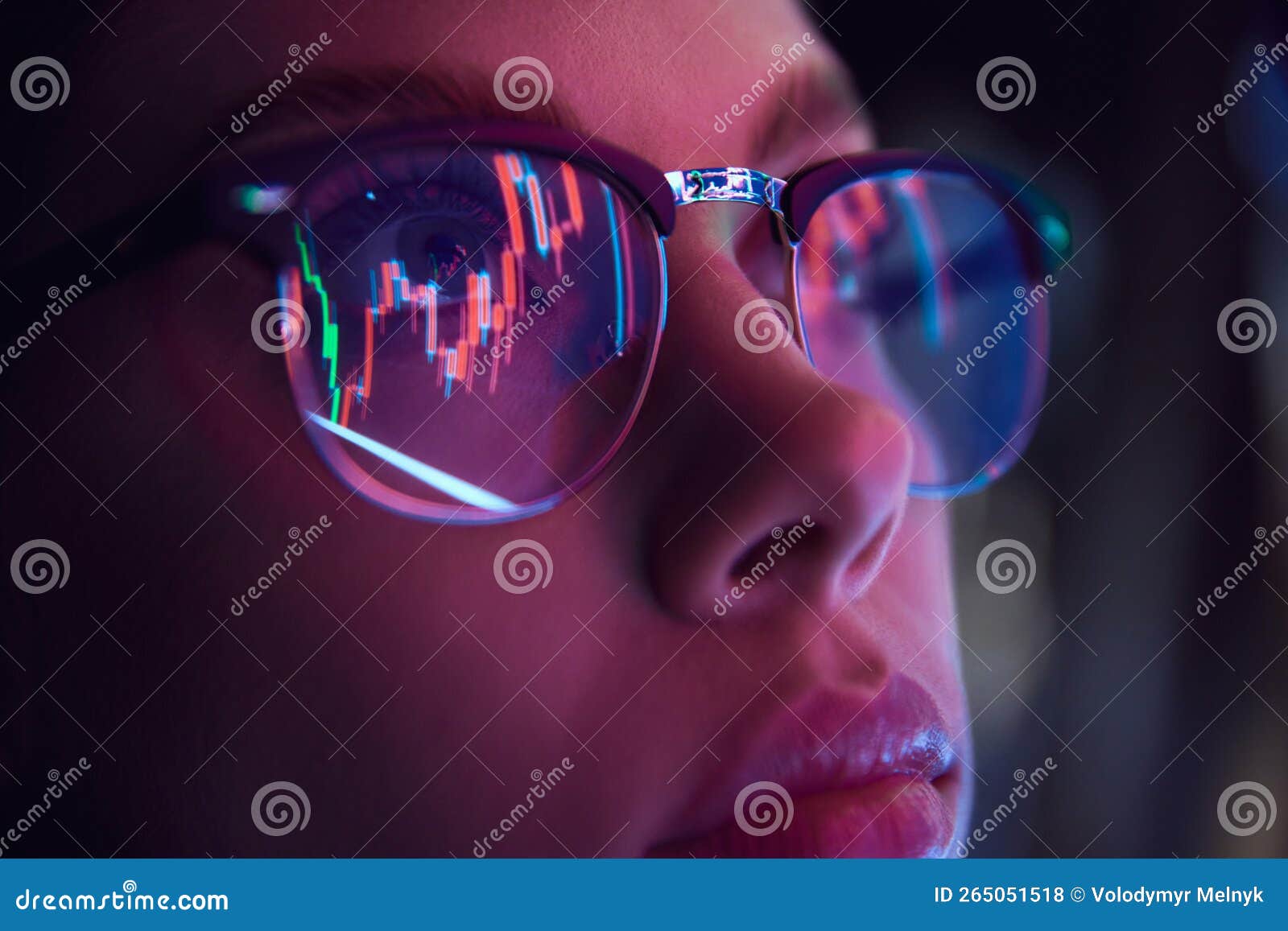 Close Up View Of Girland X27s Eyes In Glasses Looking At Pc Screen With Computer Reflection At