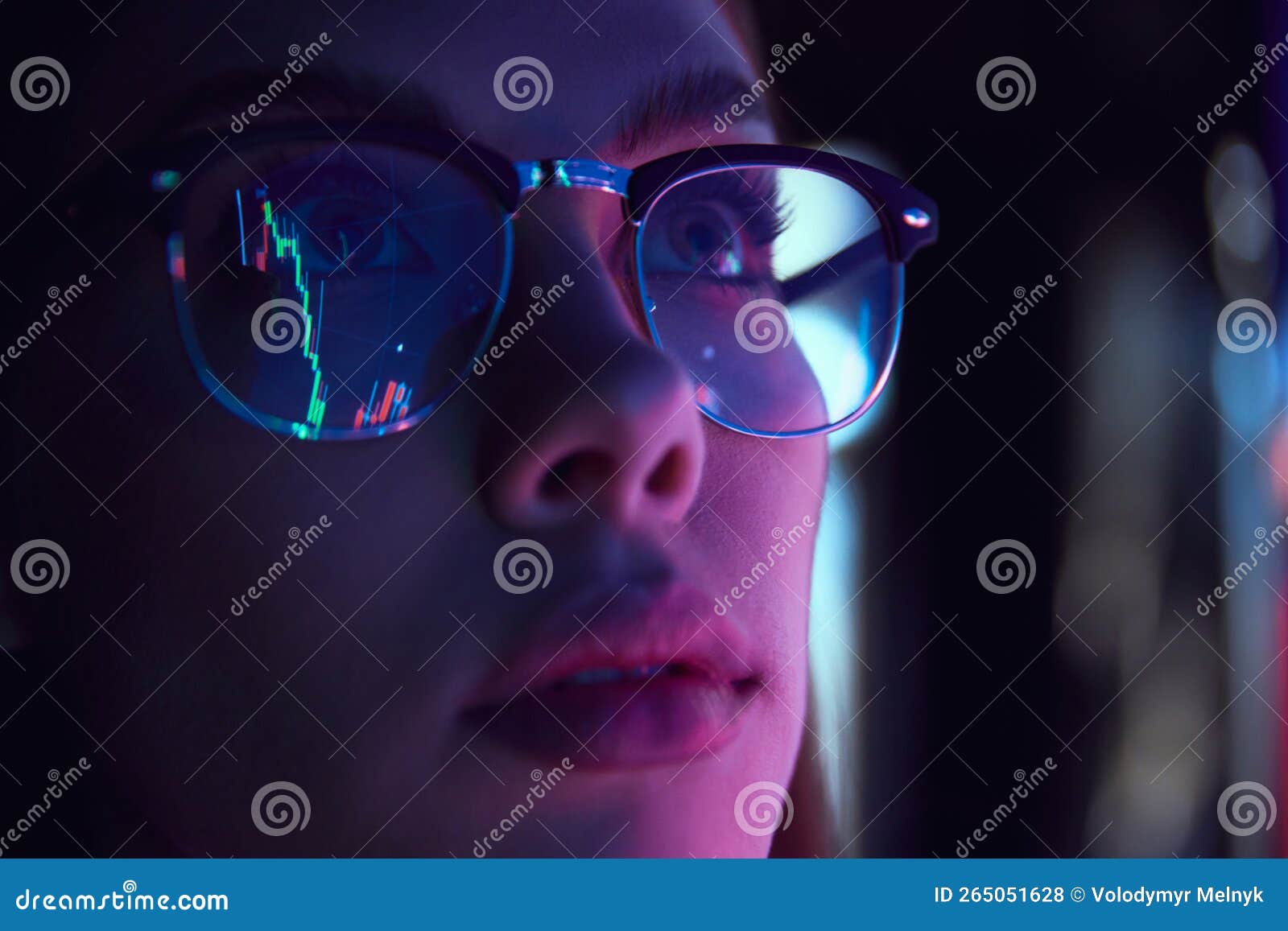 Close Up View of Girl& X27;s Eyes in Glasses Looking at Pc Screen with ...