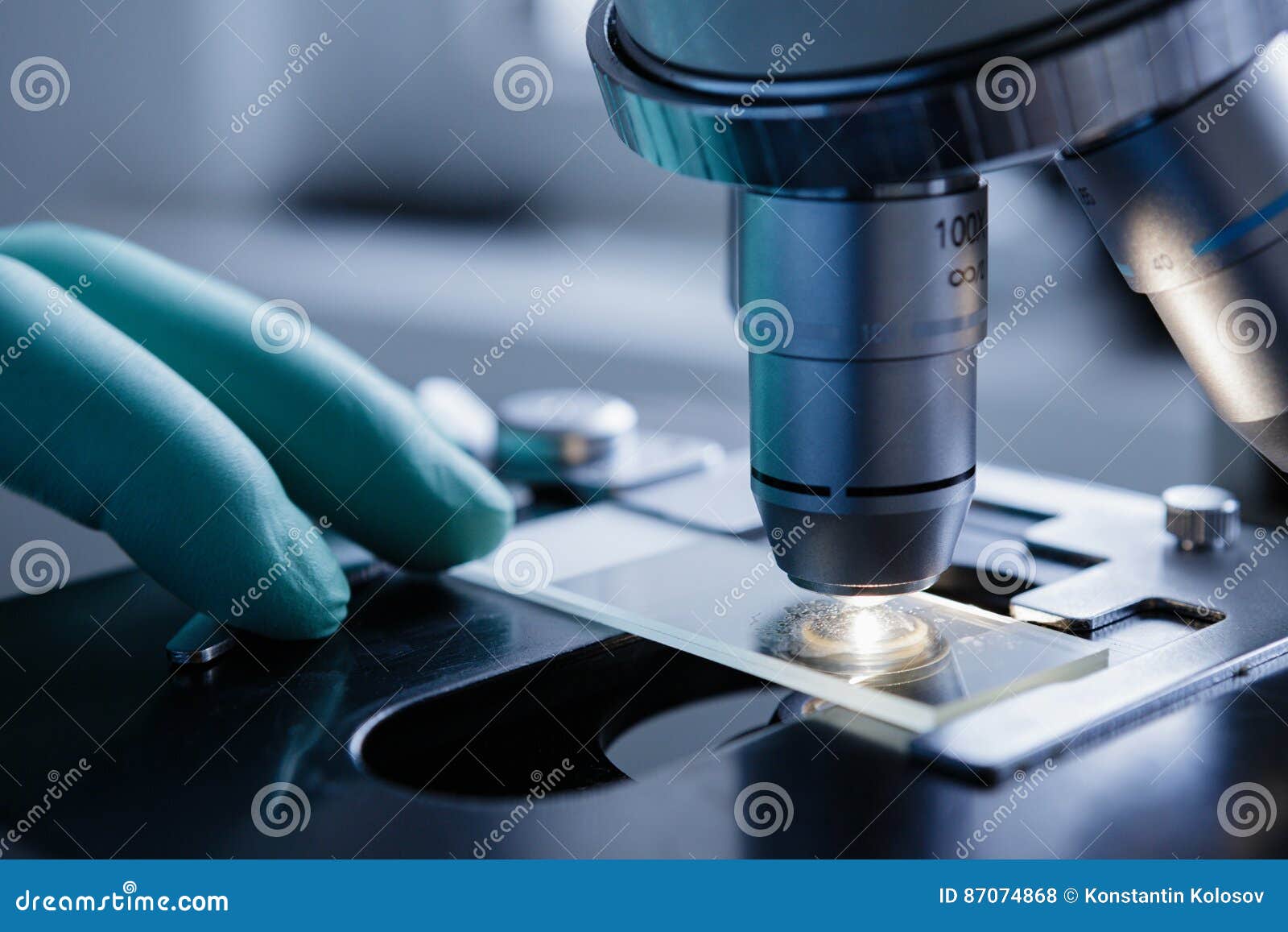 Close Up View of Glass Under Microscope Stock Photo - Image of ...