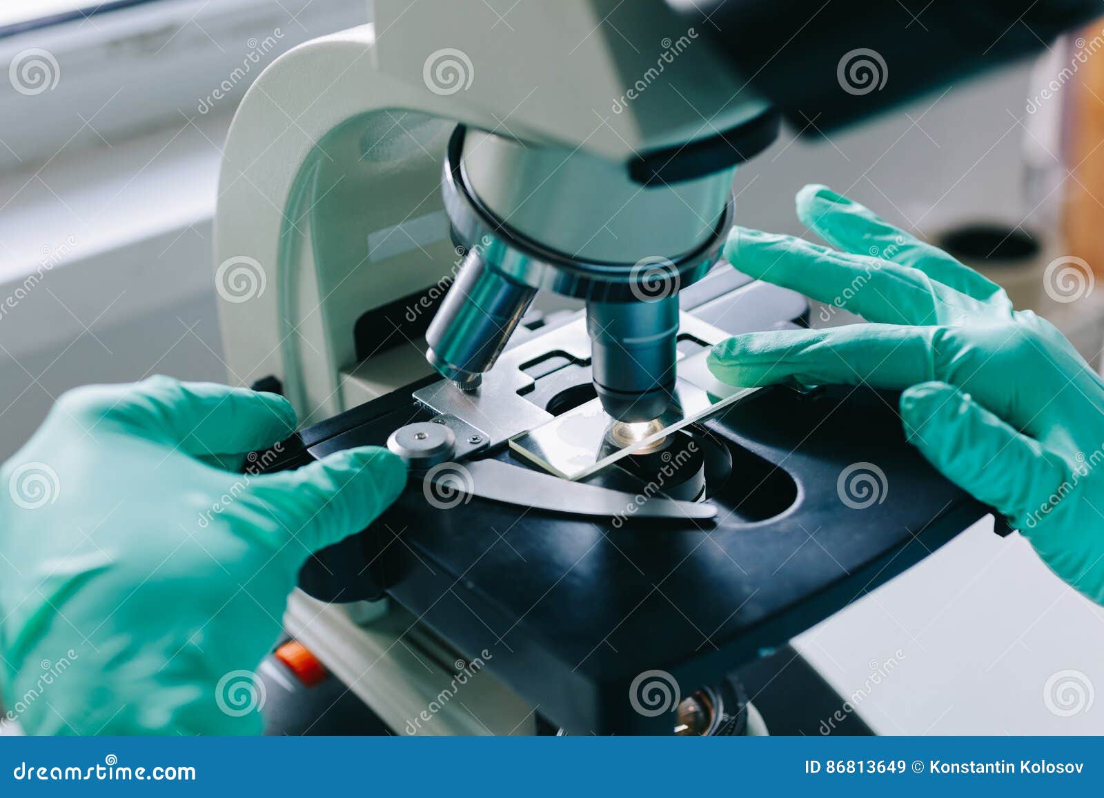 Close Up View of Glass Under Microscope Stock Image - Image of ...
