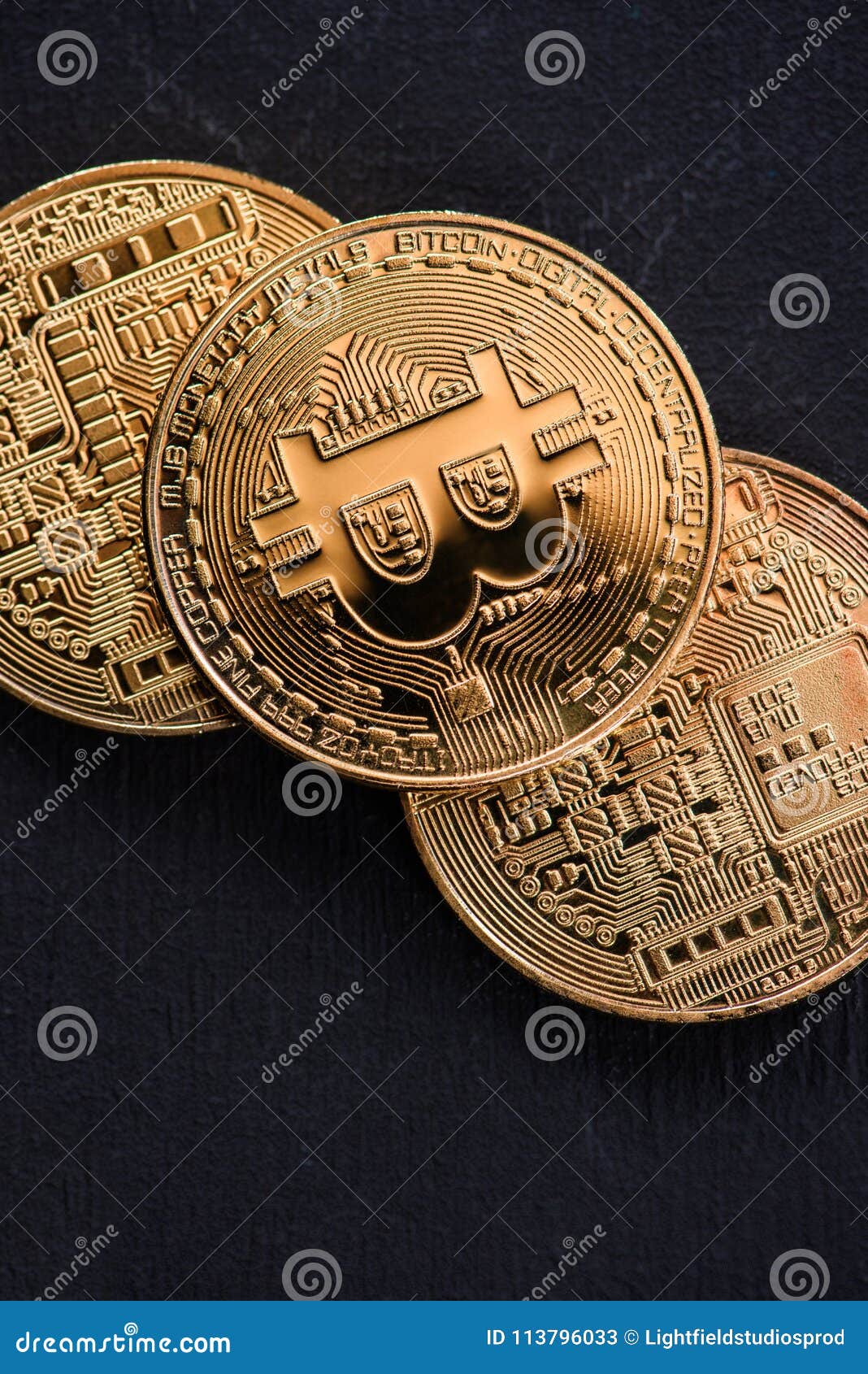 Close Up View of Golden Bit Coins Stock Image - Image of economy ...