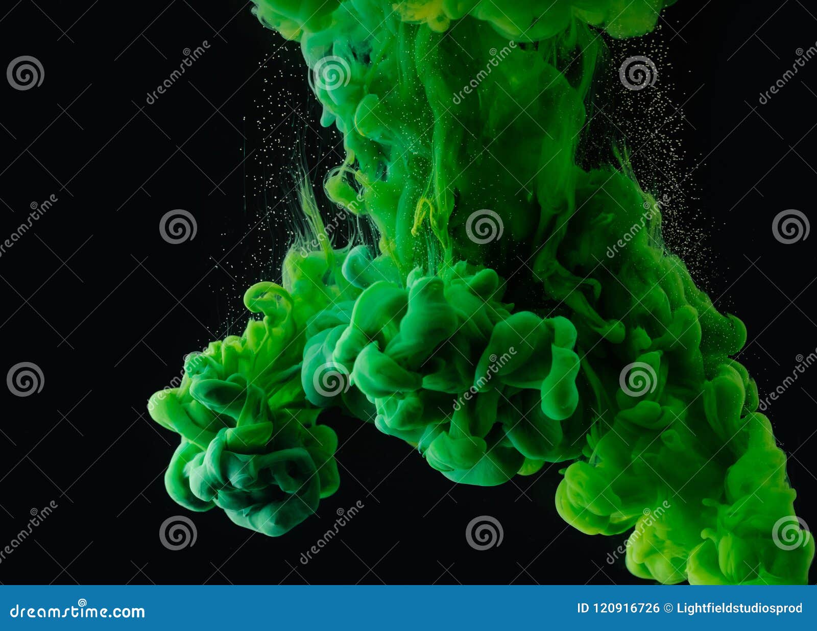 Close-up View of Green Abstract Ink Explosion on Black Stock Photo ...
