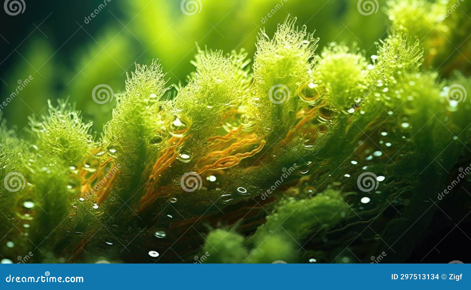 Close-up View of Green Algae, with Water Droplets on Surface. these ...