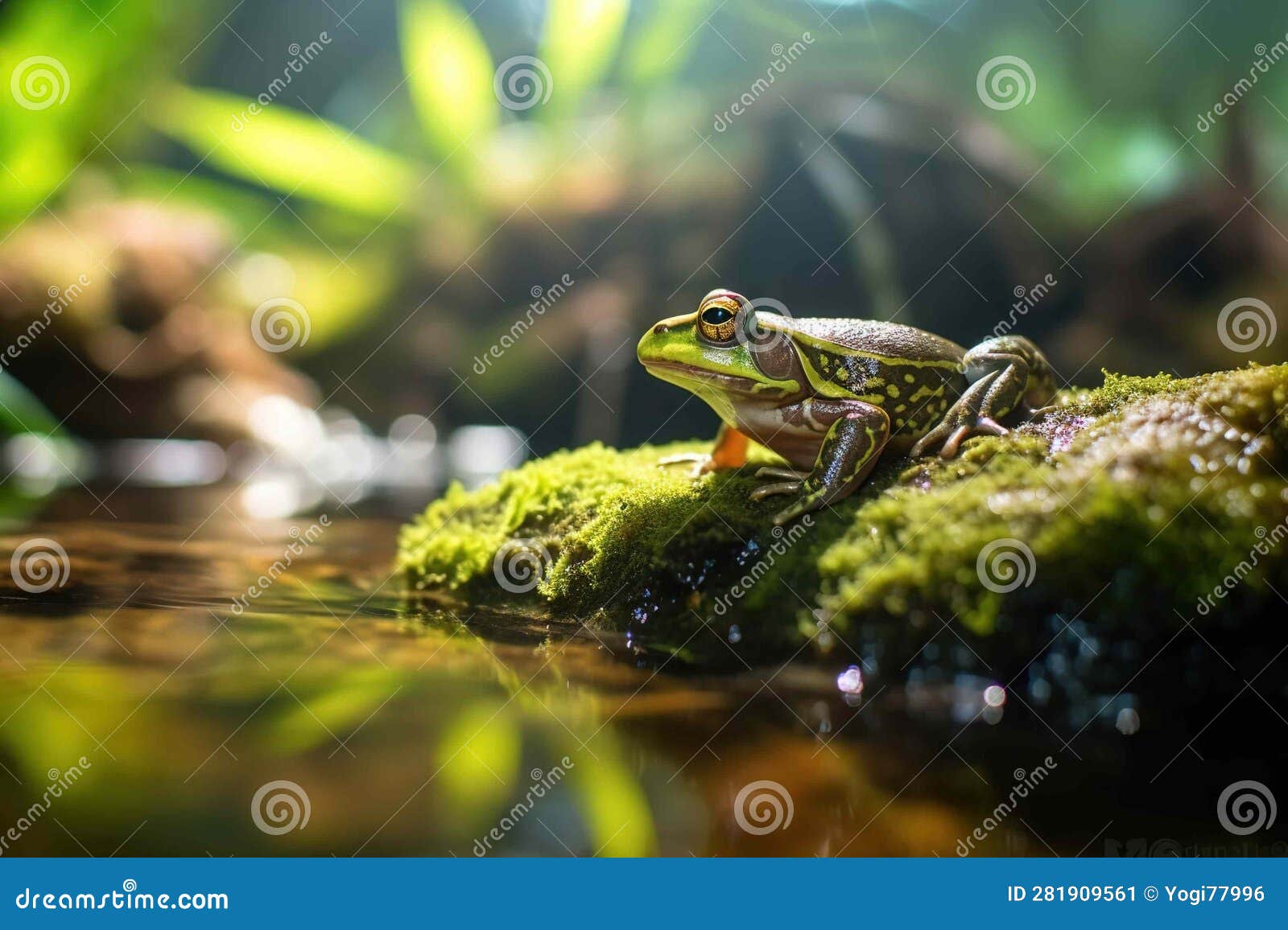 A Close-up View of a Green Frog Floating in a Rainforest. Created with ...
