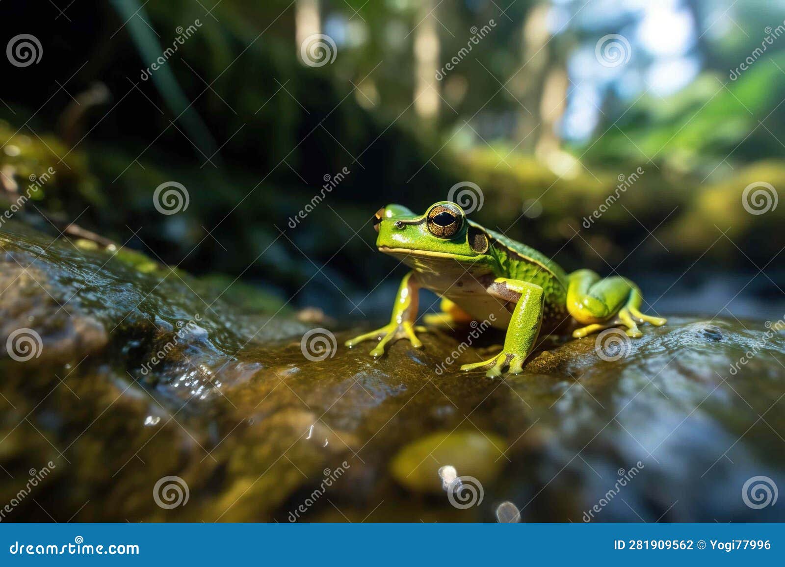 A Close-up View of a Green Frog Floating in a Rainforest. Created with ...