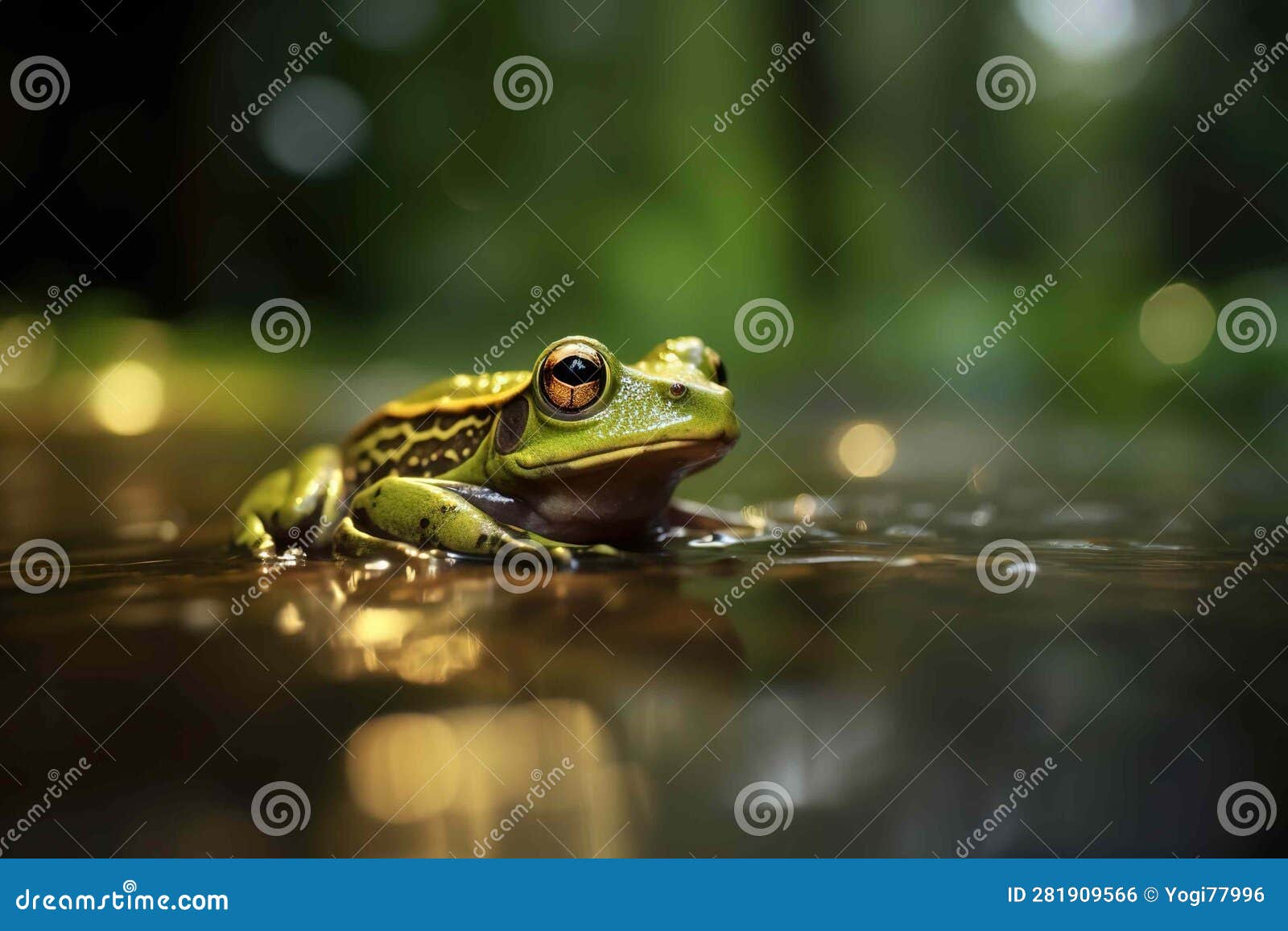 A Close-up View of a Green Frog Floating in a Rainforest. Created with ...