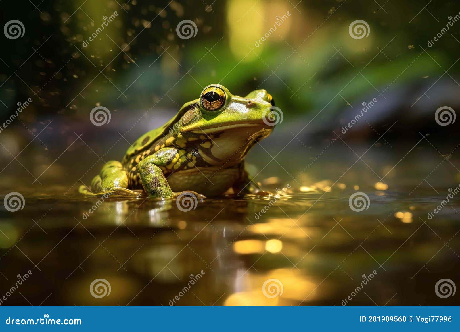 A Close-up View of a Green Frog Floating in a Rainforest. Created with ...