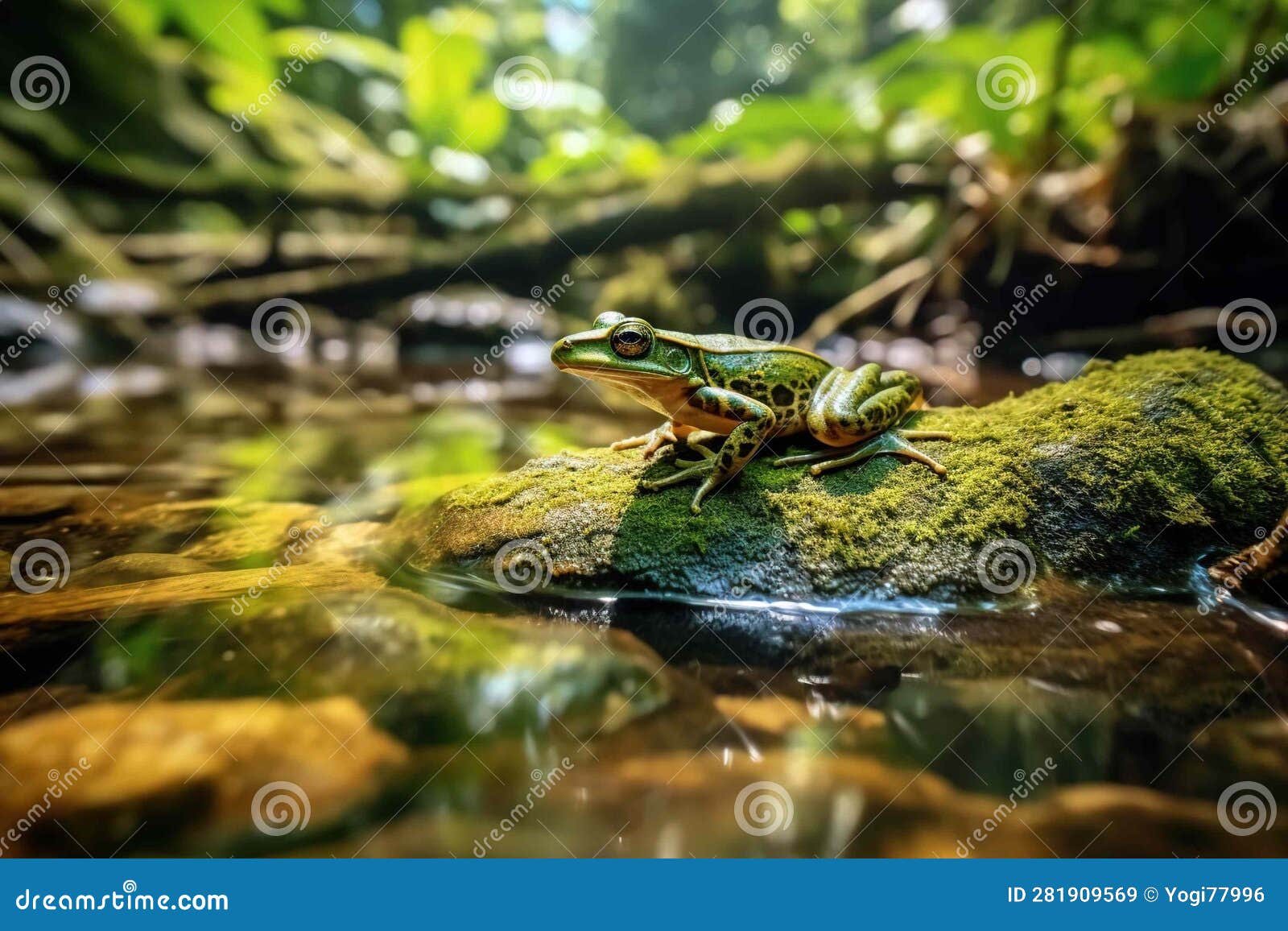A Close-up View of a Green Frog Floating in a Rainforest. Created with ...