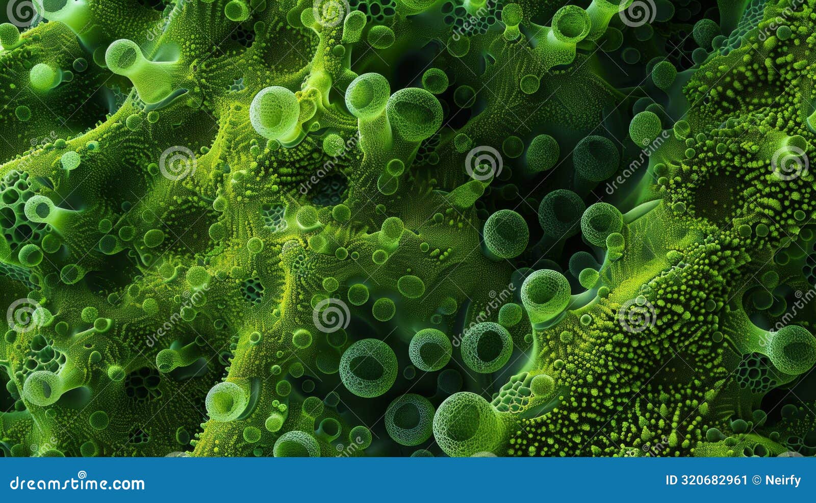 Artistic Composition with Green Microscopic Organisms Representing ...
