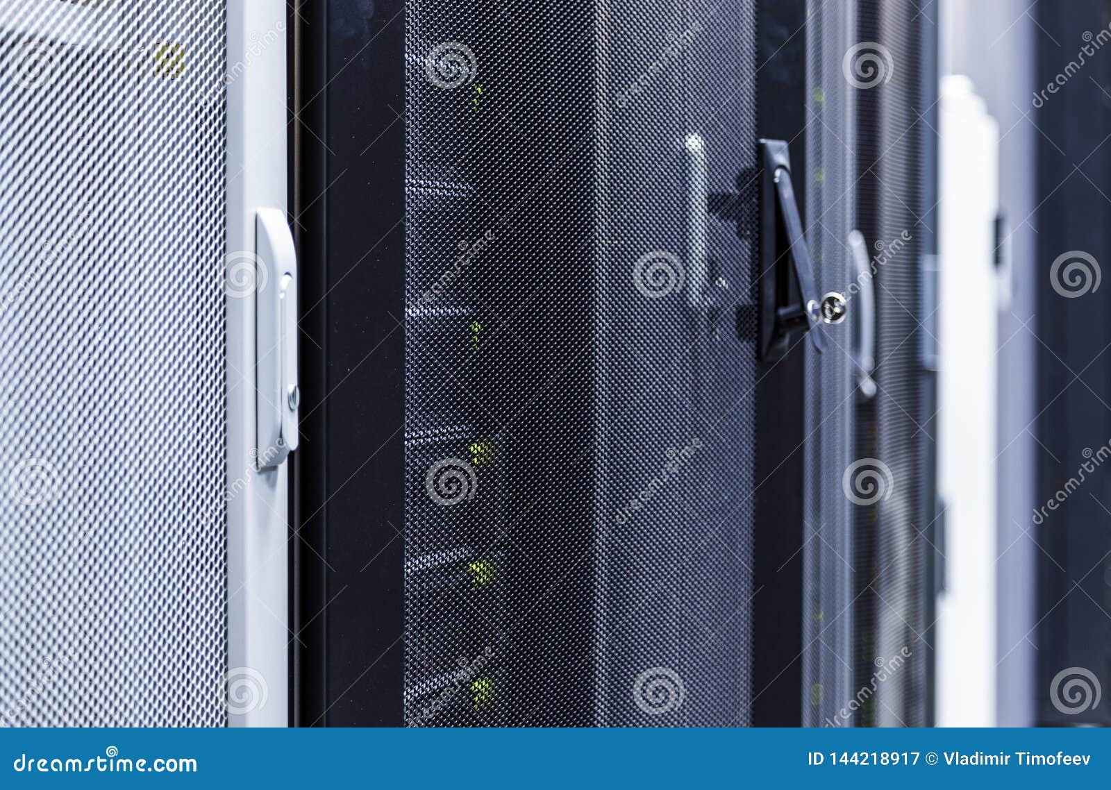 Close Up View Grid Door with Key of Modern Mainframe in High Tech ...