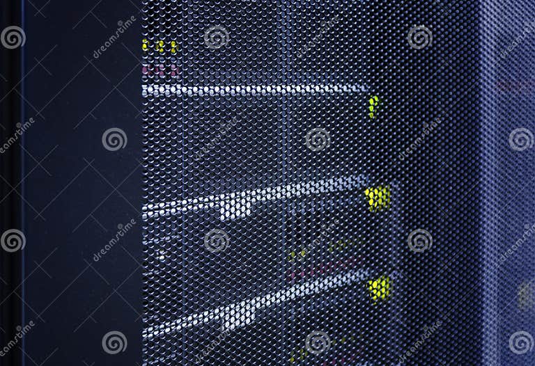 Close Up View Grid Door of Modern Mainframe in High Tech Internet Data ...