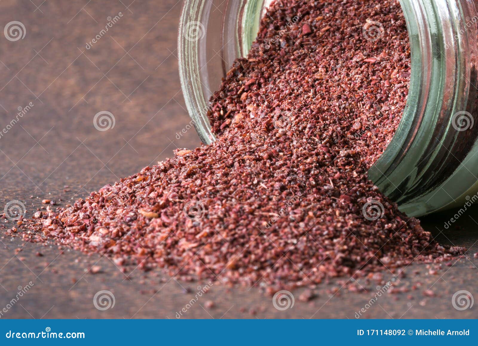 Ground Sumac Spilled from a Spice Jar Stock Photo - Image of view ...