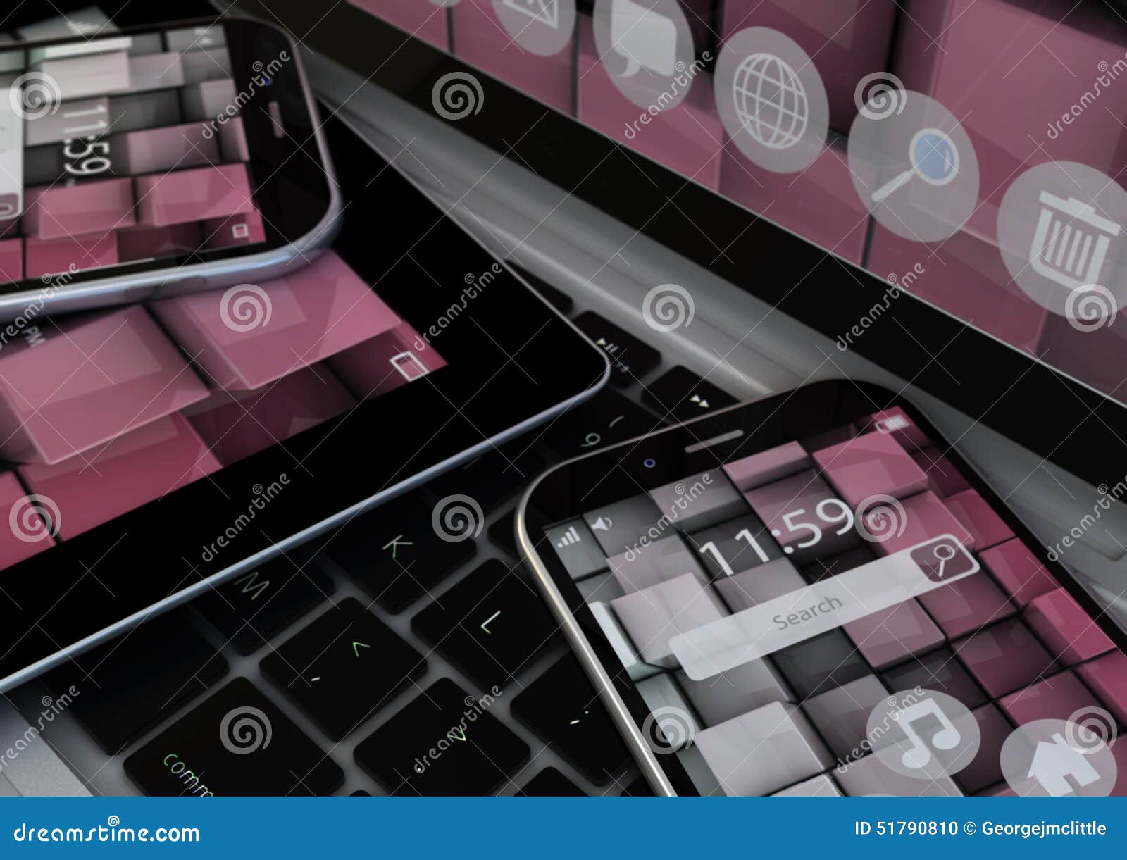 Close Up View of a Group of Gadgets Stock Illustration - Illustration ...