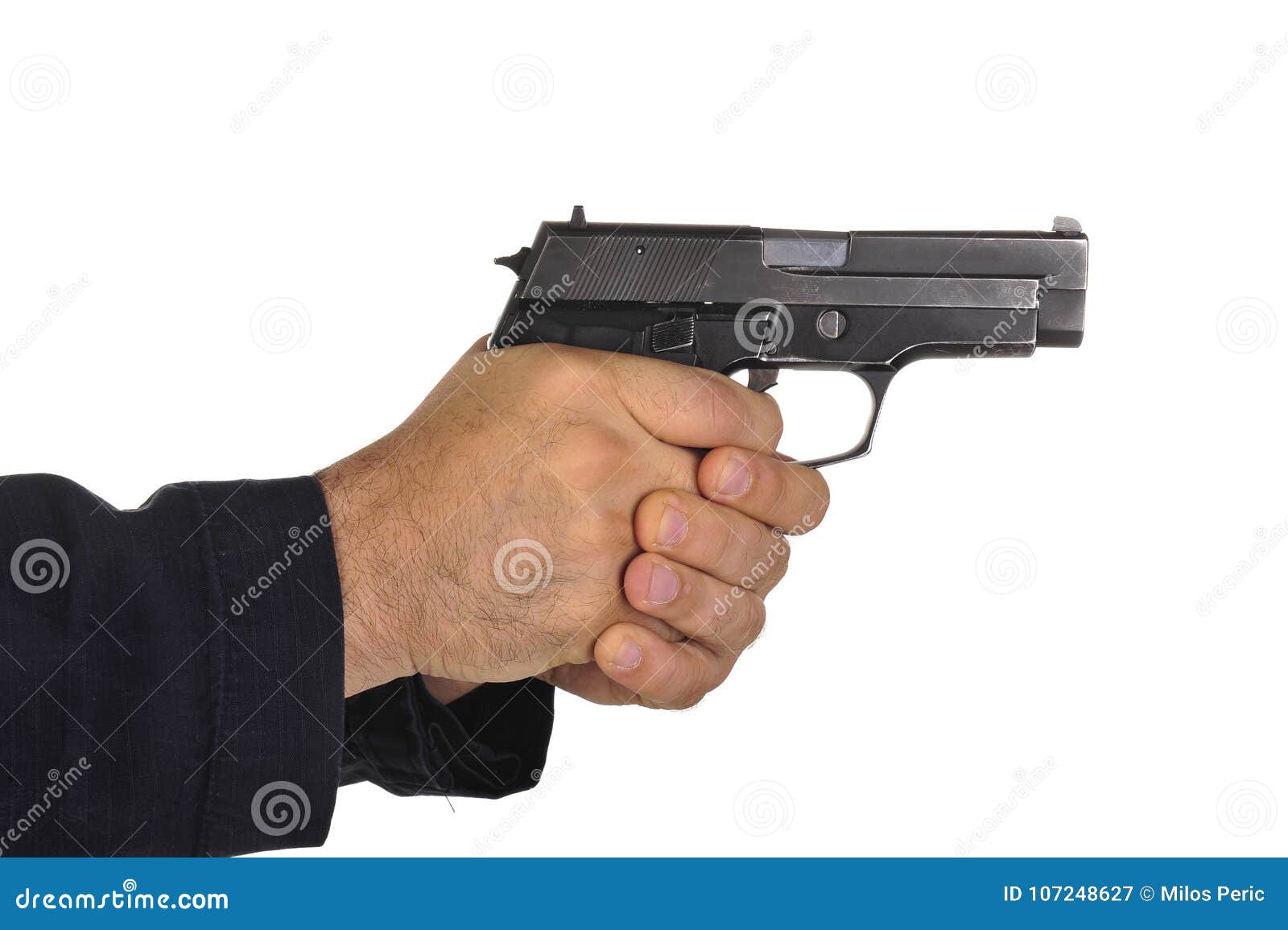 Gun in the hand stock image. Image of metallic, aiming - 107248627