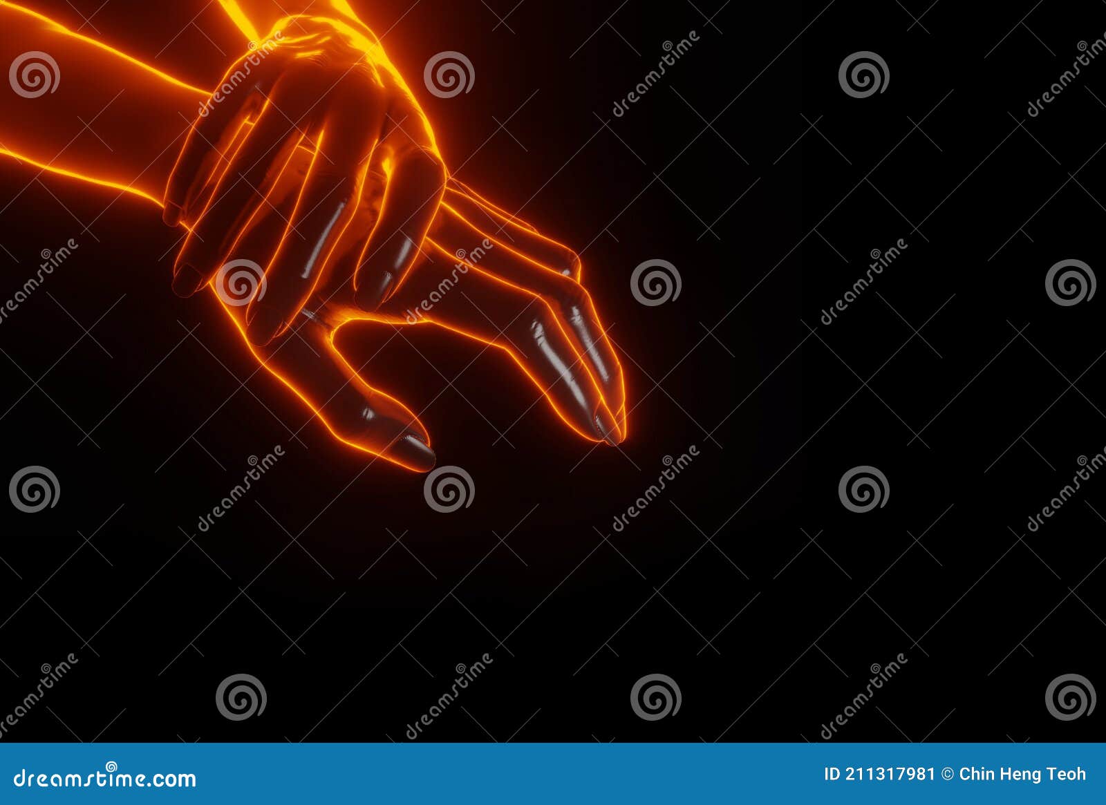Close Up View of Hand Grabbing Hand with Light Fire Glowing 3D Effect ...