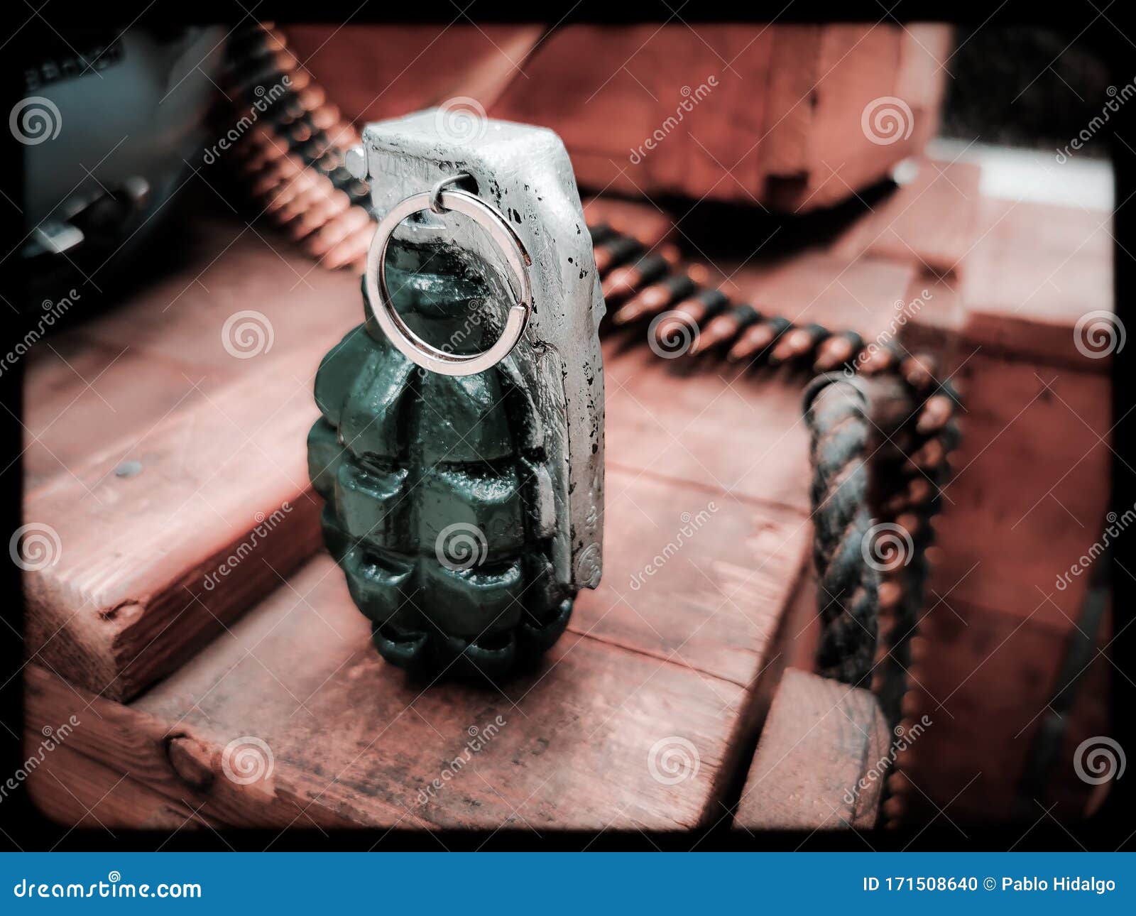 Close Up View of Hand Grenade on Boxes of Army Supplies. Stock Photo ...