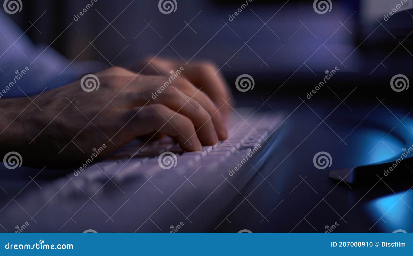 Close Up View Of Hands Of Unrecognizable Hacker Programmer Working Typing On Wireless Keyboard
