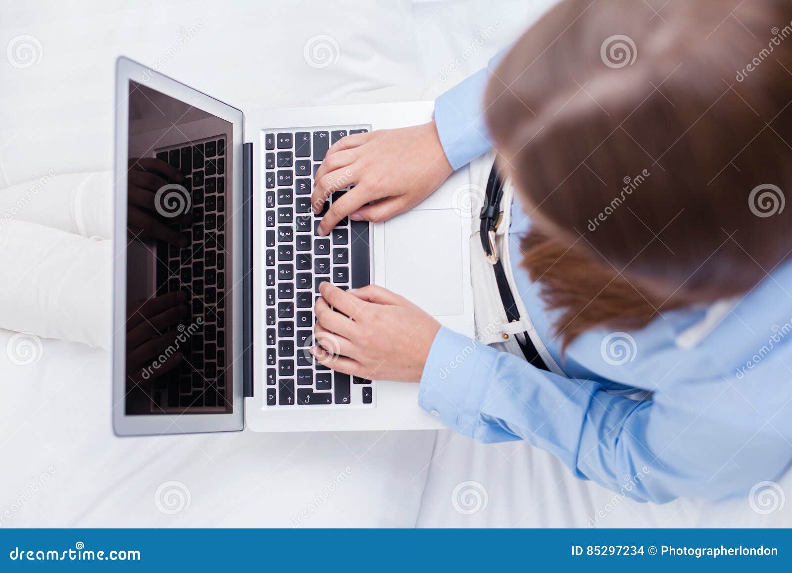 Close-up View of Hands Using Laptop Stock Photo - Image of service ...