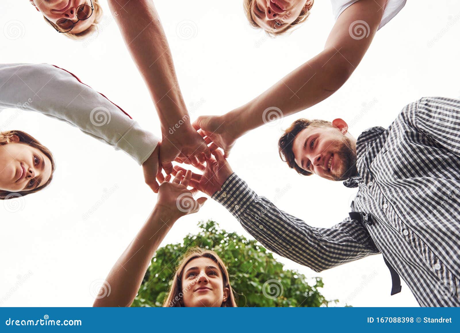 Close Up View of Hands of the Young Team of Successful Friends Outdoors ...
